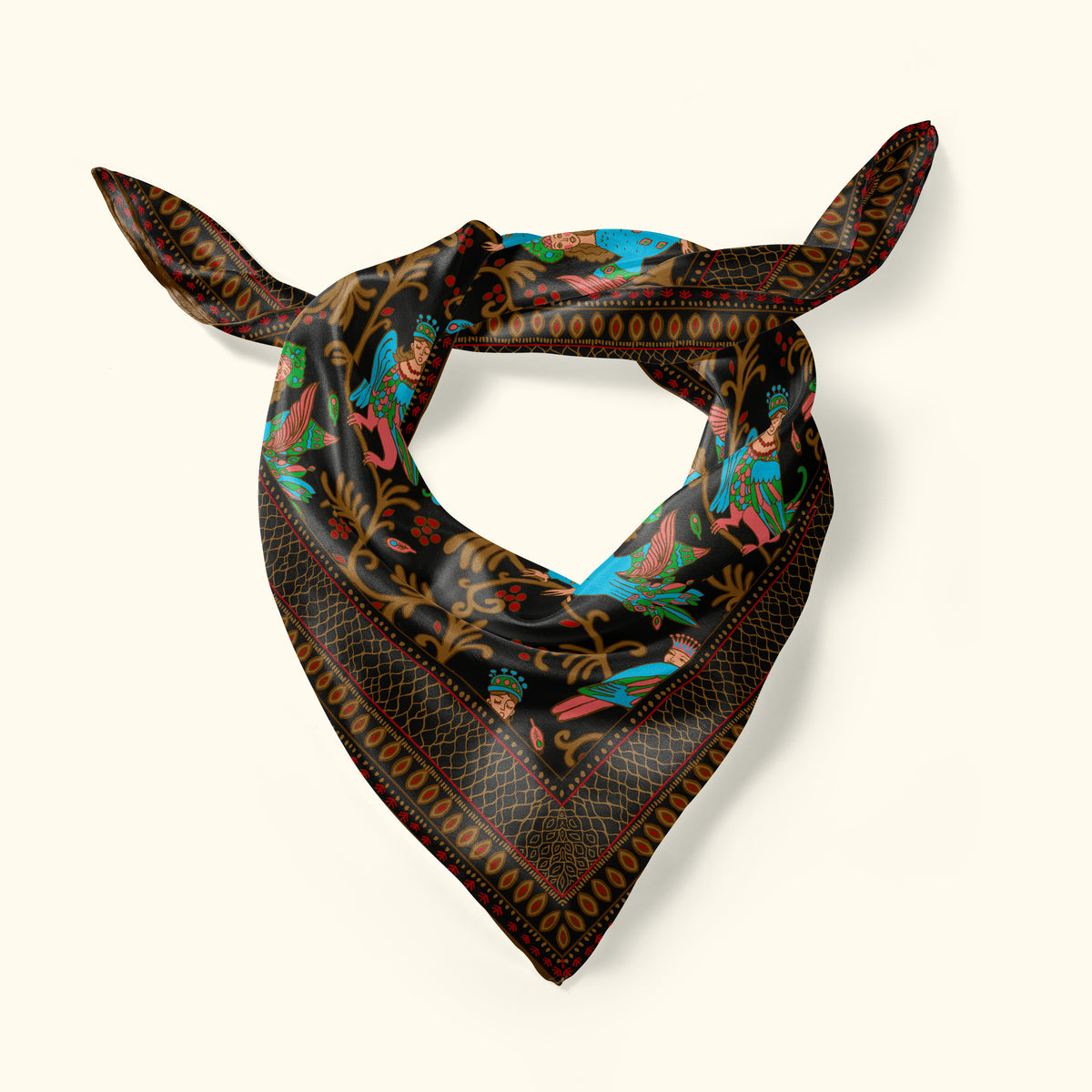 Medieval scarf with siren bird | Russian medieval neck scarf silk ...