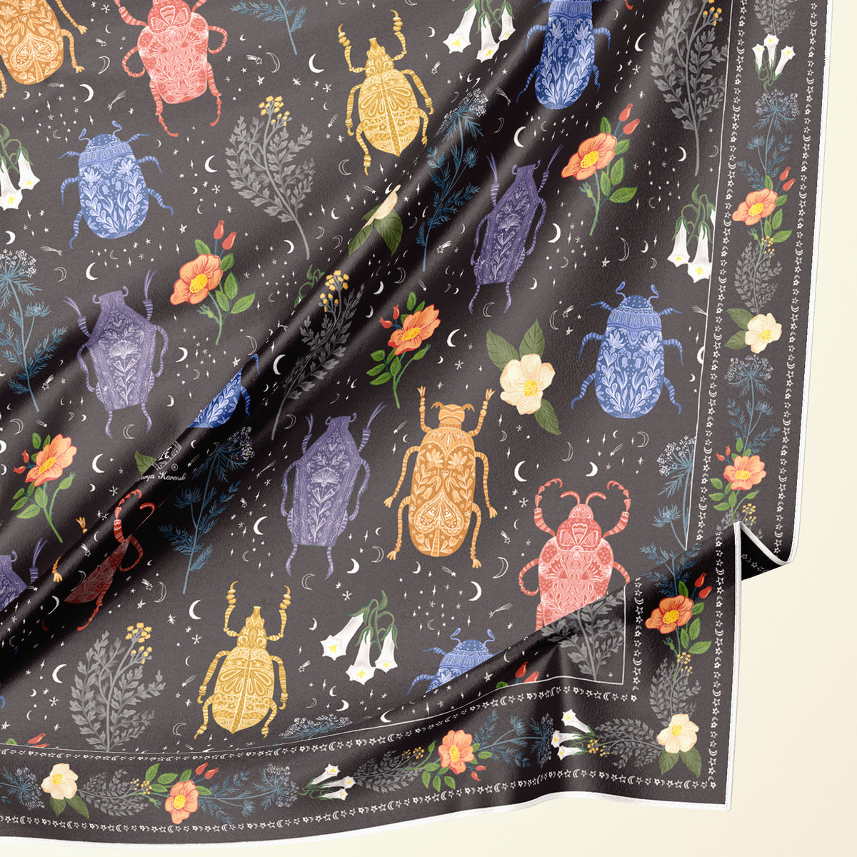 Night Bugs Square Silk Scarf | Silk Head Scarf with Nocturnal Bugs ...